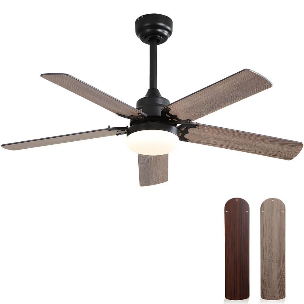 Sofucor 52 in. Indoor Black Flush Downrod Mount Farmhouse Ceiling Fan ...
