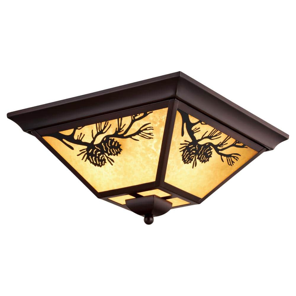 VAXCEL Douglas 3-Light Warm Bronze Rustic Outdoor Flush Mount Ceiling ...