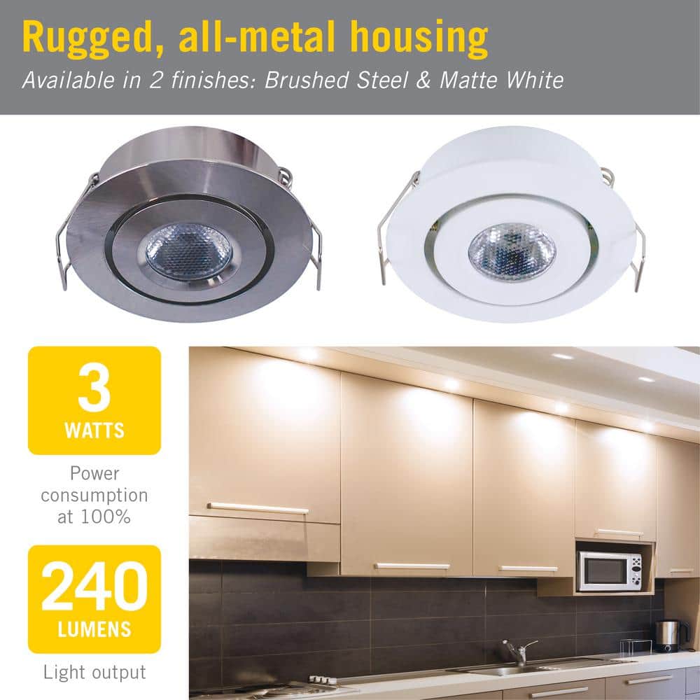 2 in. Soft White Recessed LED Swivel Puck Light, Brushed Steel Best ...