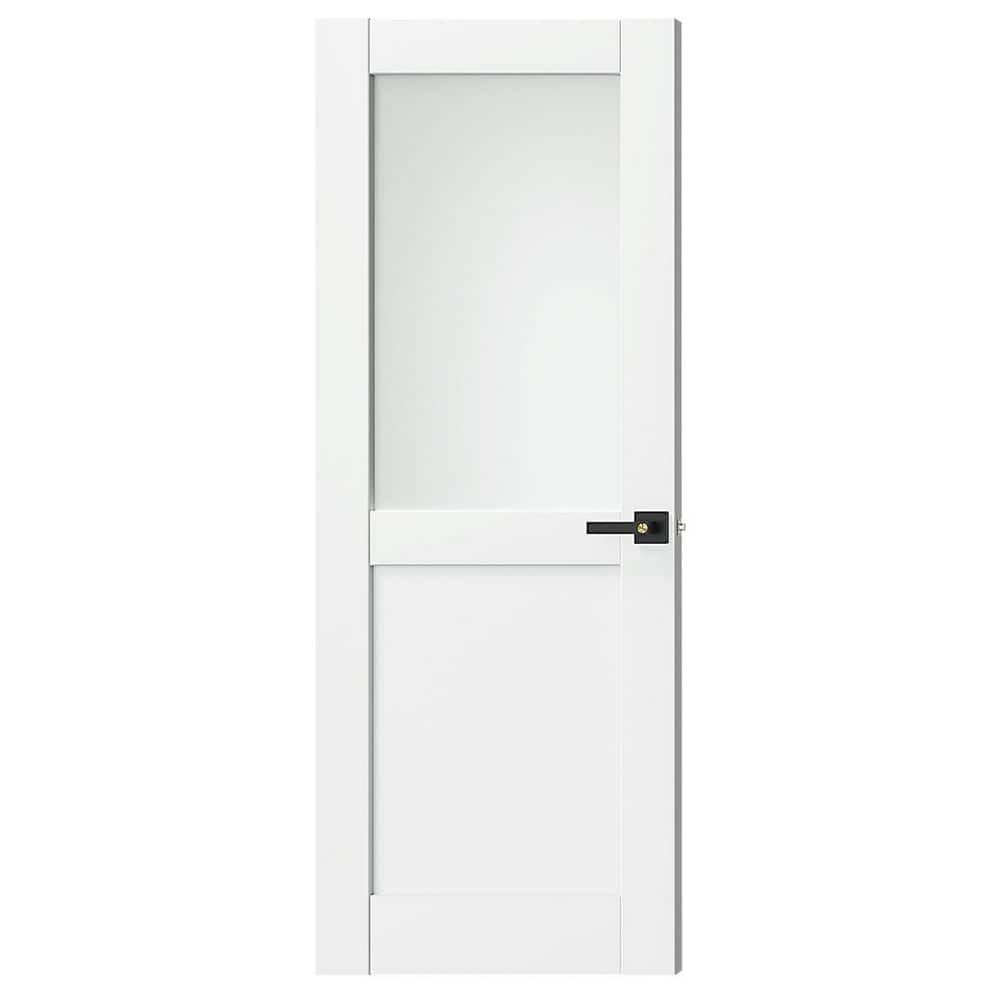 TENONER 30 in. x 80 in. MDF Composite, Primed, White, 1/2-Lite, Frosted ...