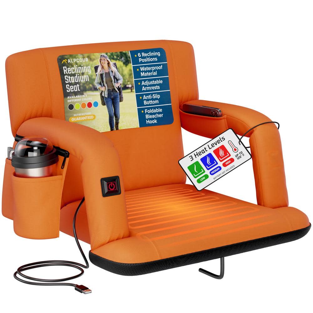 ALPCOUR Heated Reclining Stadium Seat Wide Bleacher Chair w/ Back ...