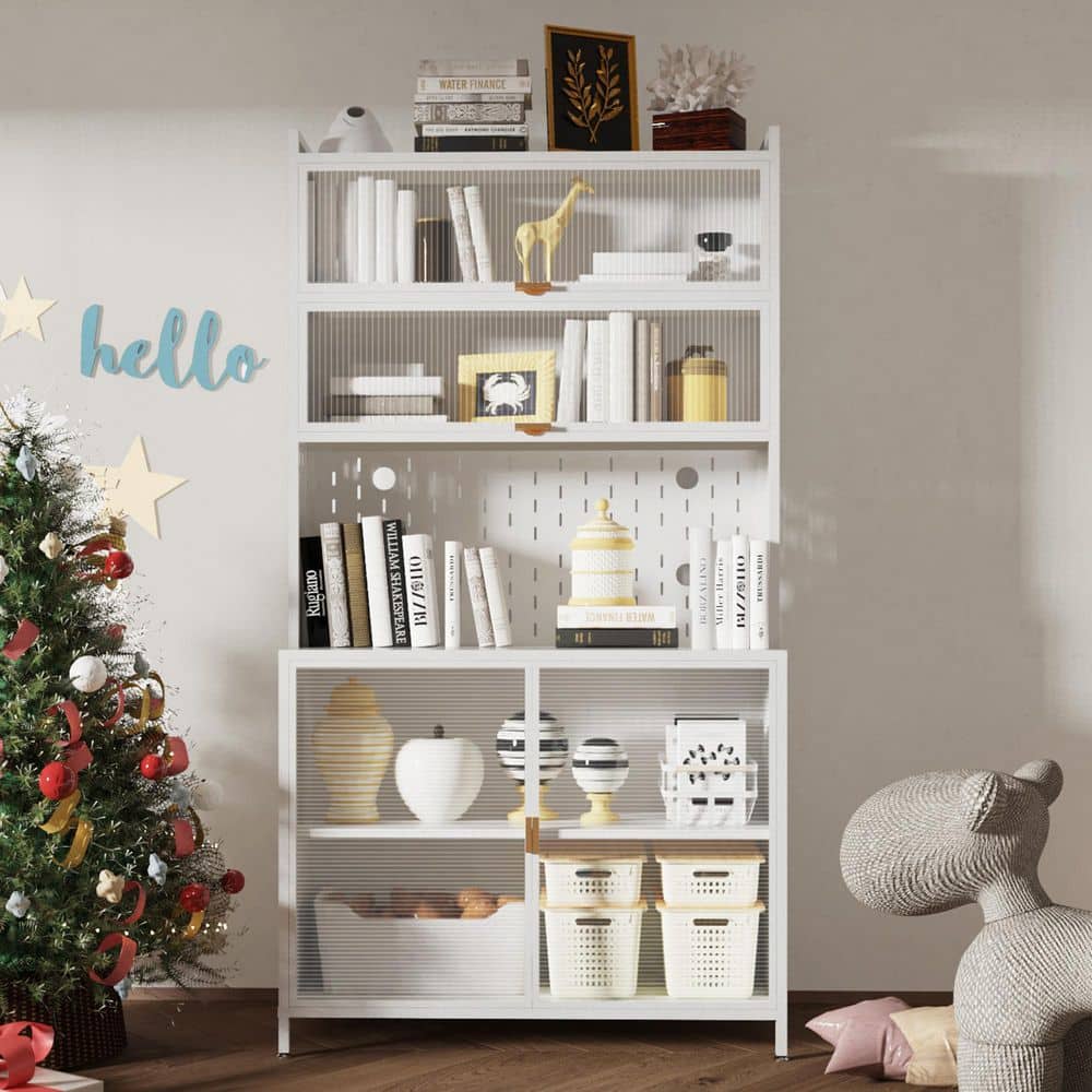 Huluwat White 31.5 in. W Steel Kitchen Tray, Storage Cabinet with ...