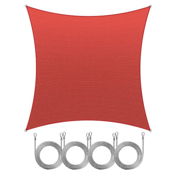 AMGO 16 ft. x 16 ft. Square Sun Shade Sail with Rope-Red AR-TAPS16-5 ...