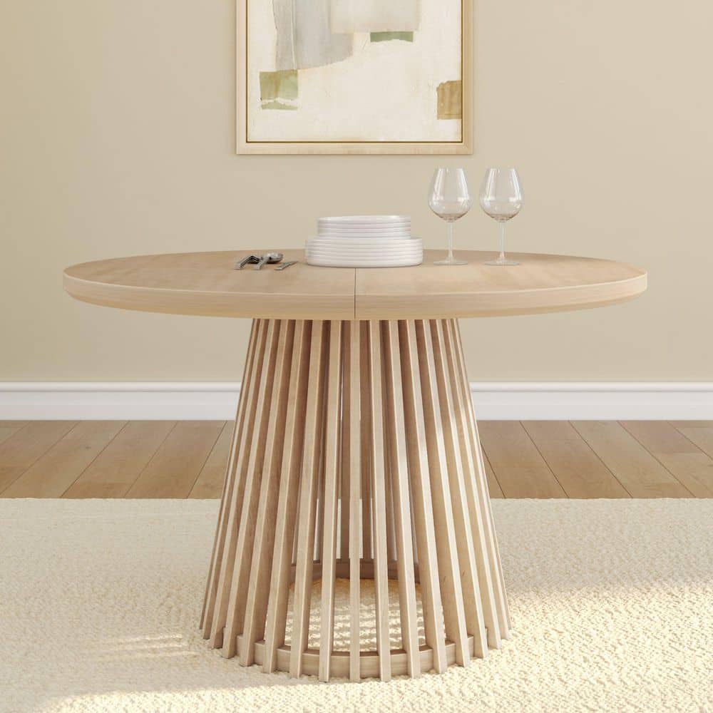 Reviews for PLANK+BEAM Lido Modern Round Blonde Wood 47 in. Pedestal ...