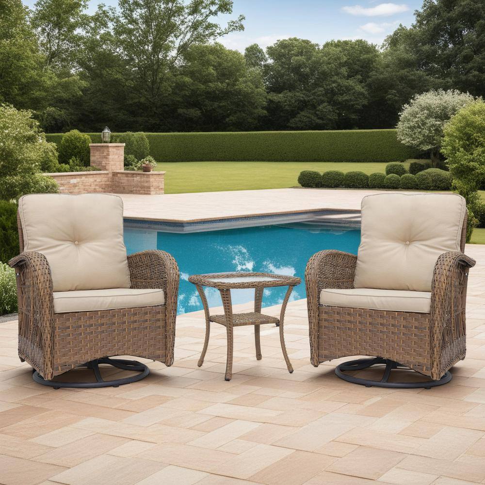 Maypex 3-Piece Wicker Outdoor Conversation Chat Set Seating Group W ...