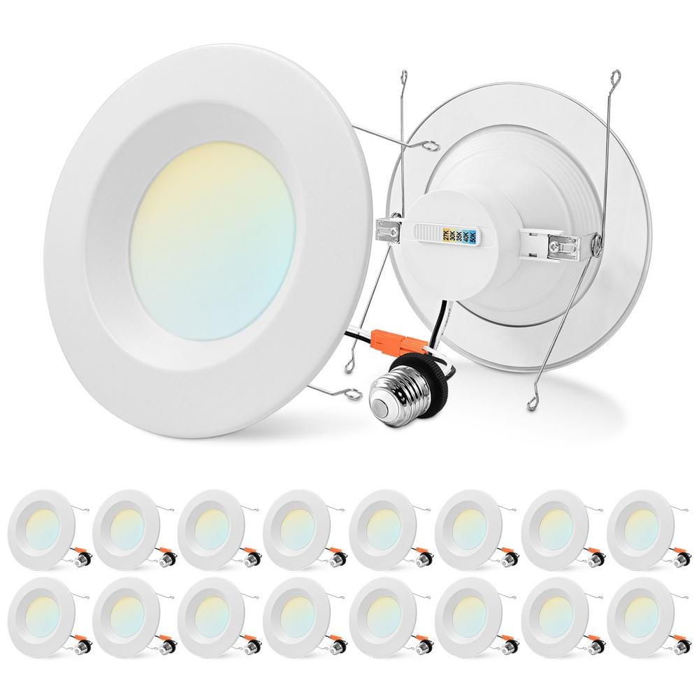 LUXRITE 5/6 in. LED Can Light Adjustable CCT 2700K-5000K 17W=90W 1500LM ...