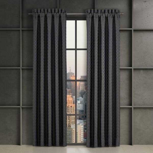 Avelyn Slate Indigo Geometric Polyester Window Panel 50 In. W X 95 In ...