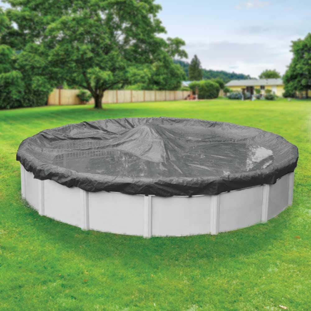 Pool Mate Professional-Grade 24 ft. Round Charcoal Winter Pool Cover ...