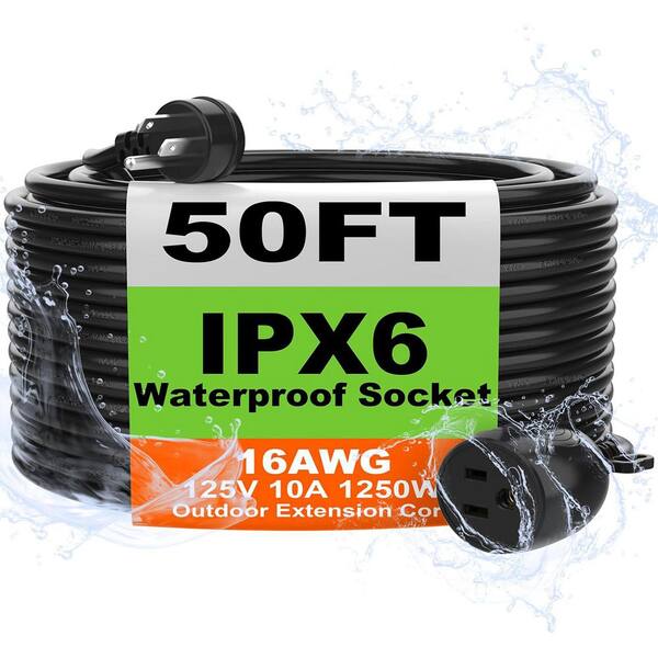 Lukyamzn 50ft. 16/3 Heavy Duty Outdoor Extension Cord with Waterproof ...