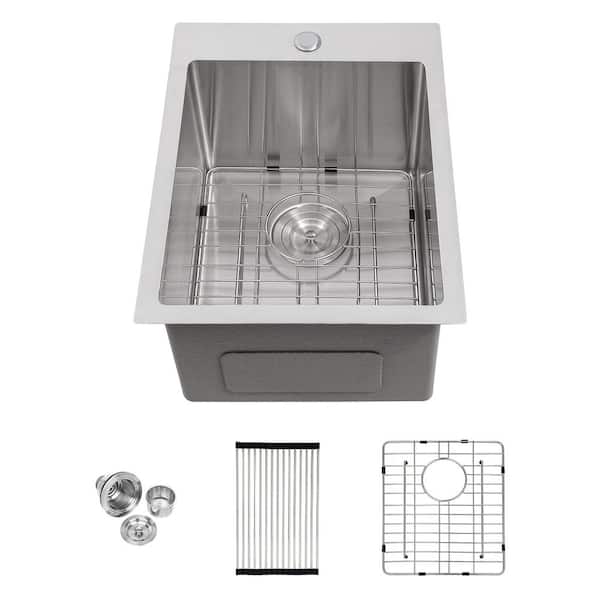LIVACA 14 in. Undermount Single Bowl 16 Gauge Brushed Nickel Stainless ...
