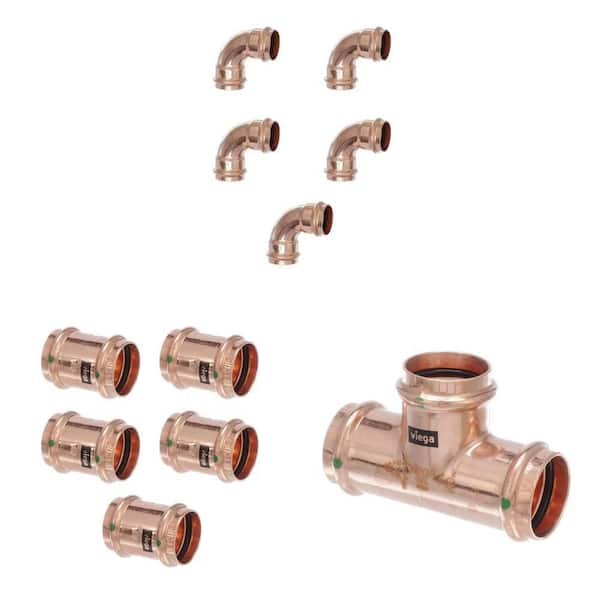 Viega ProPress 1-1/4 in. Copper Coupling with Stop (5-Pack), Tee, and ...
