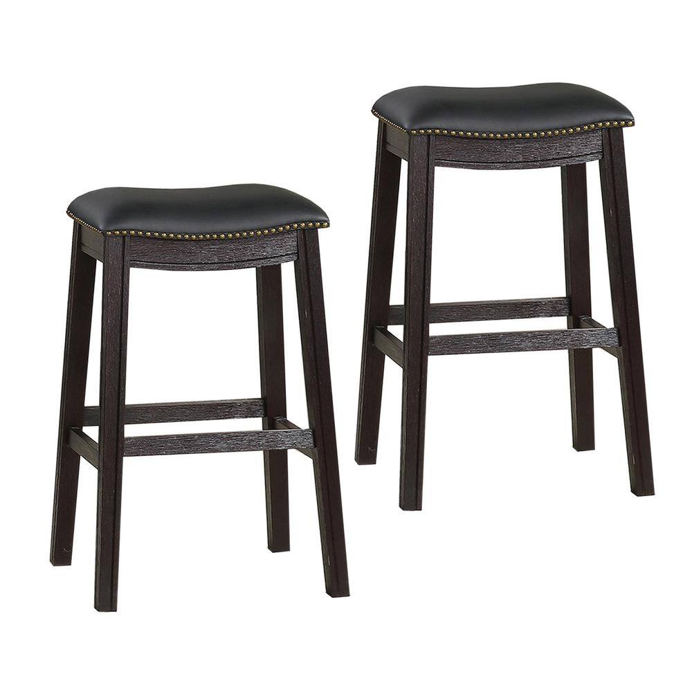 SIMPLE RELAX 29 in. Black, Backless, Wood Bar Stool with Faux Leather ...