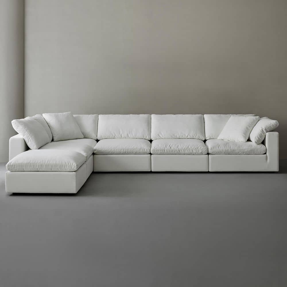 Lesly Modern 193 in. Wide Square Arm Linen Fabric L-Shaped Sectional ...
