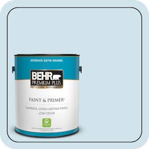 BEHR PREMIUM PLUS 1 qt. #550A-1 Sea Sprite Satin Enamel Exterior Paint ...