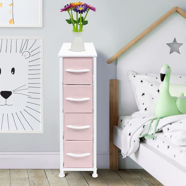 Sorbus 3.1 in. L x 7.48 in. W x 11.762 in. H 4 Drawer Pink Tall Narrow Dresser Steel Frame Wood Top Easy Pull Fabric Bins DRW NR4 PI