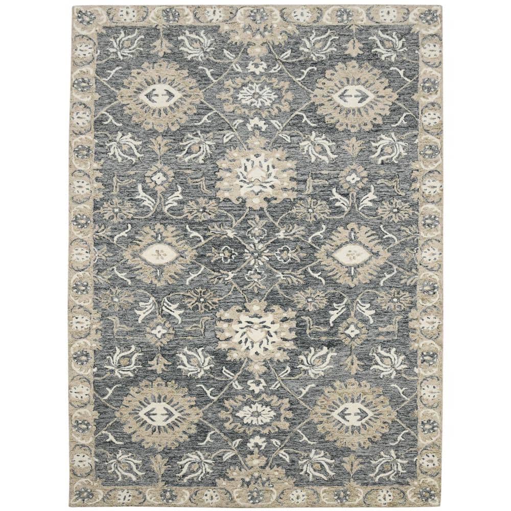 Amer Rugs Romania 5 x 8 Gray Floral Pattern Area Rug for High Traffic ...