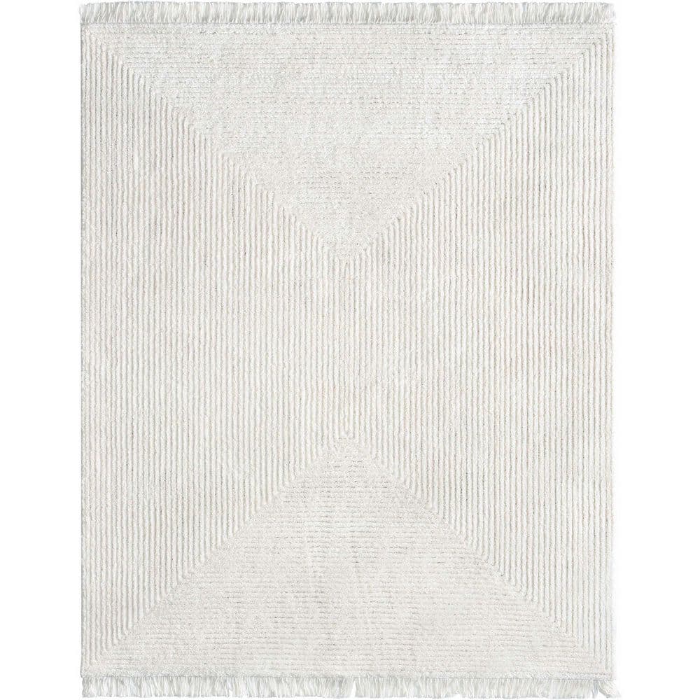 Well Woven Marina Monroe Modern Solid Shag, Ivory 5 ft. 3 in. x 7 ft. 3 ...