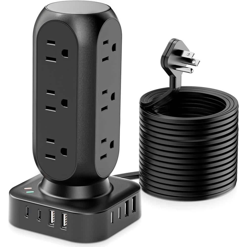 Lukyamzn 12-Outlet Power Strip Tower Surge Protector with 8-USB Port ...
