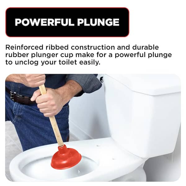 PLUMBFLEX Force Cup Rubber Plunger, with 18 in. Wooden Handle to Fix ...