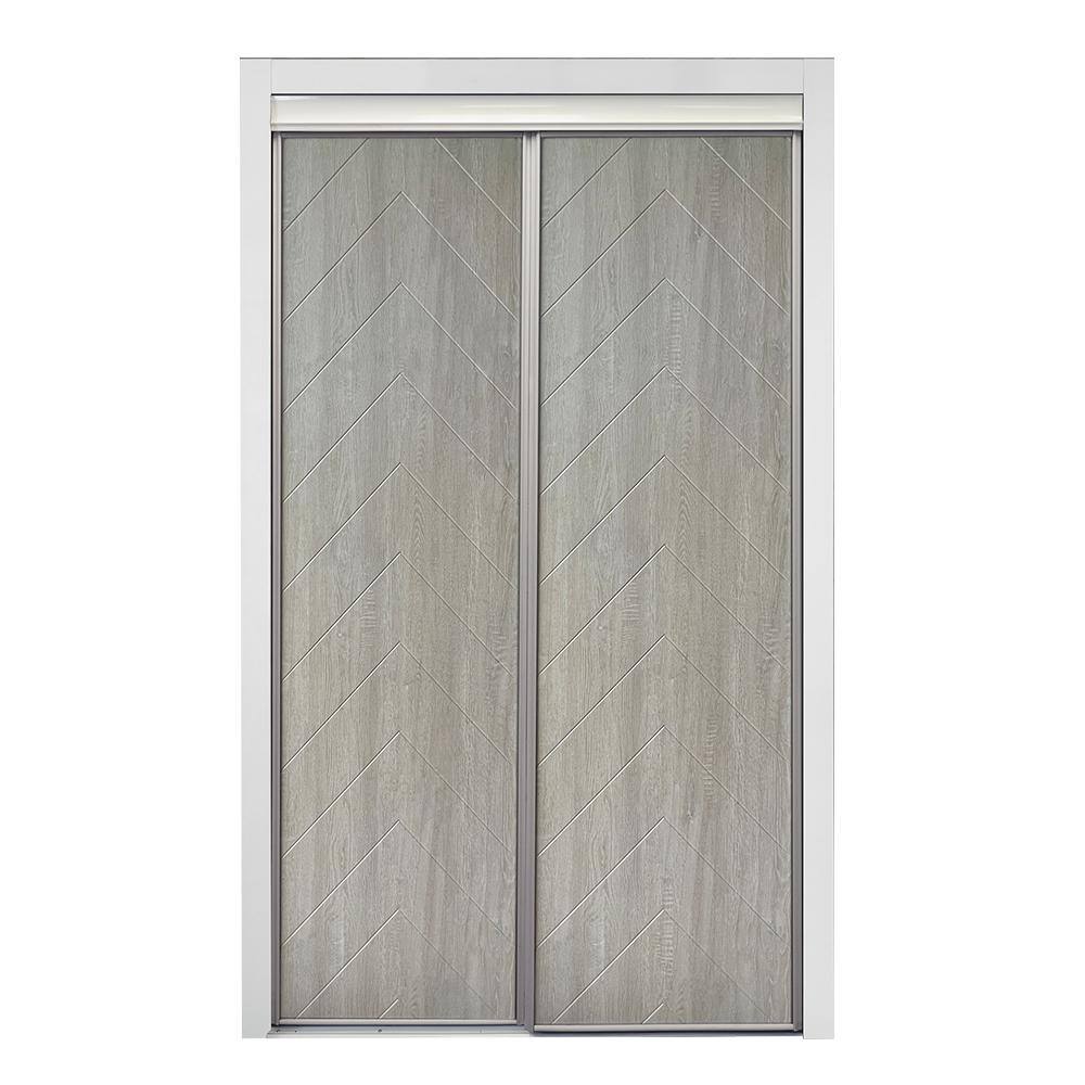 TRUporte Herringbone Chevron 72 in. x 80.5 in. Ashen Grey Composite ...