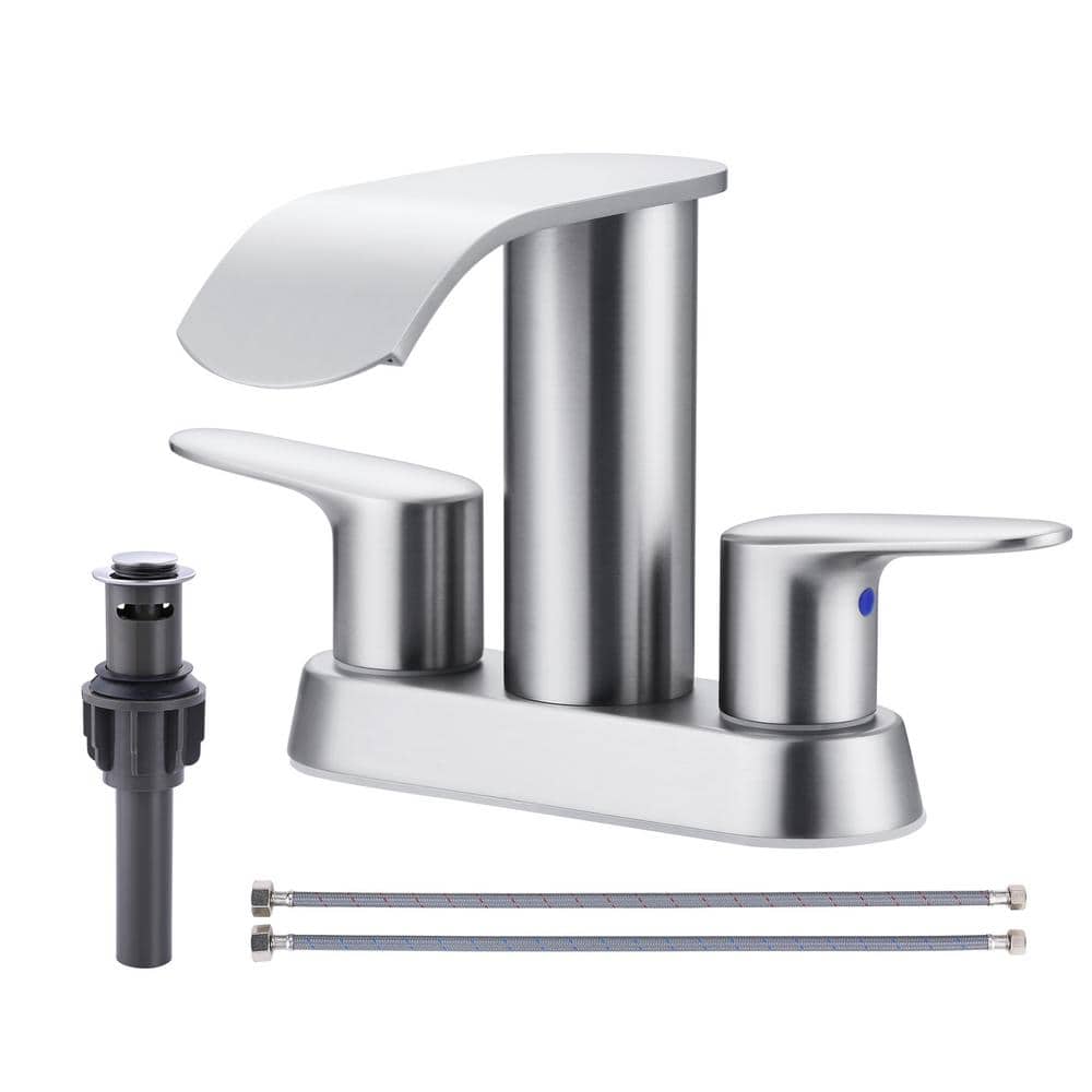ALEASHA 4 in. Centerset Double Handle WaterFall Bathroom Faucet with ...