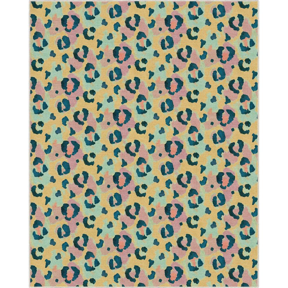 Well Woven Yellow Coral 5 ft. x 7 ft. Animal Prints Leopard ...