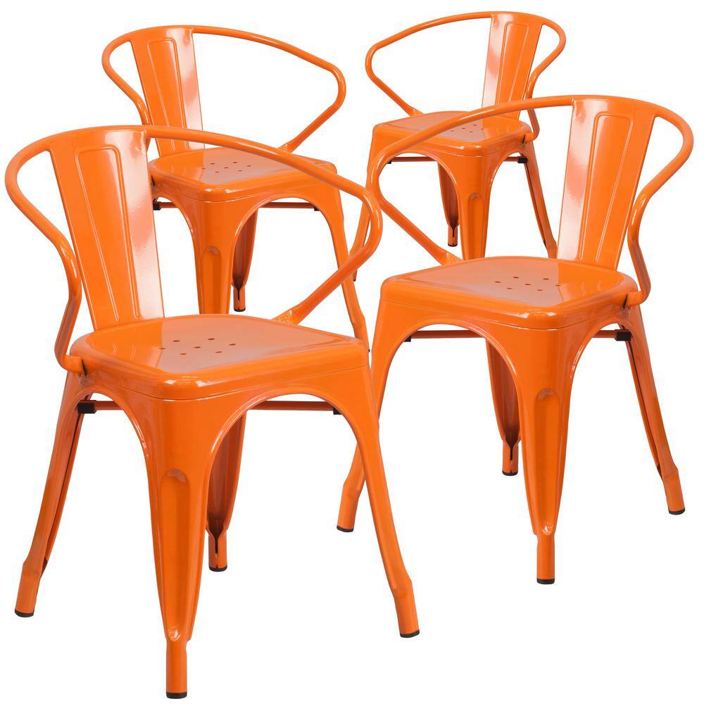 Carnegy Avenue Stackable Metal Outdoor Dining Chair in Orange (Set of 4 ...