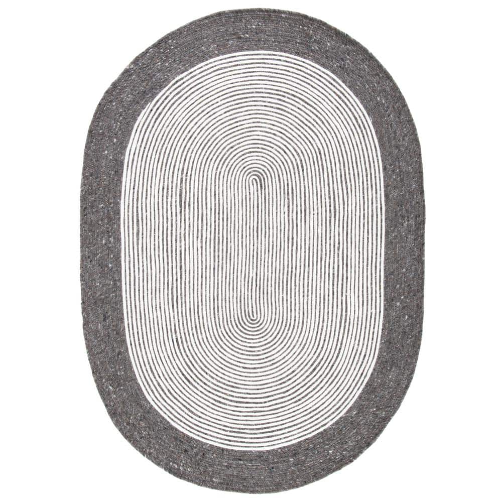 SAFAVIEH Braided Charcoal/Ivory 6 ft. x 9 ft. Oval Striped Area Rug ...