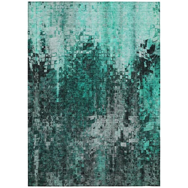 HomeRoots Teal Blue, Aqua, Gray 5 ft. x 8 ft. Woven Abstract Polyester ...