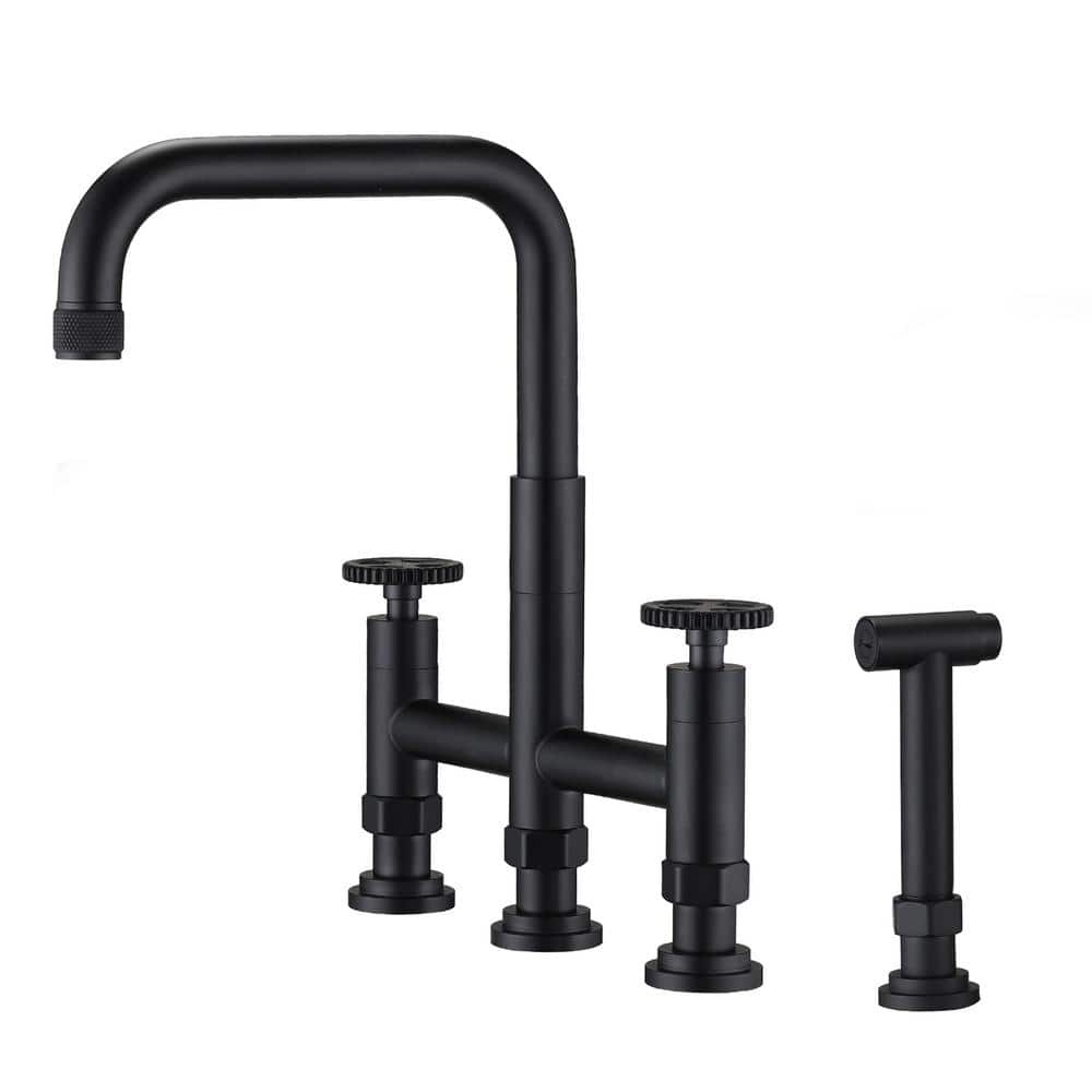 FLG Double-Handle Bridge Kitchen Faucet with Side Sprayer Modern ...
