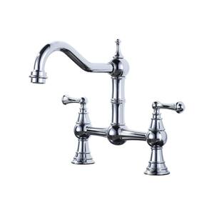 WOWOW Classic Double Handle Bridge Kitchen Faucet Deck Mount in Chrome ...