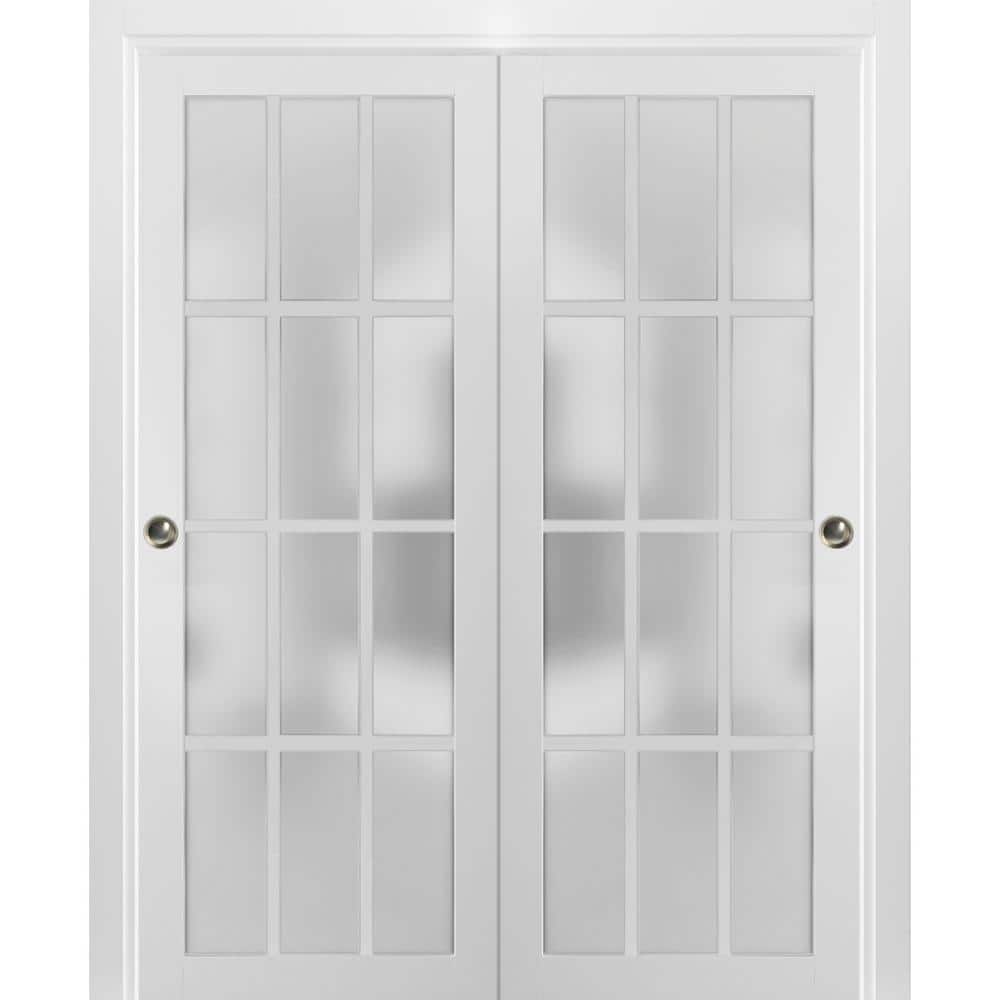 Sartodoors 3312 36 in. x 80 in. 1 Panel Frosted Glass White Finished Pine Wood Sliding Barn Door ...