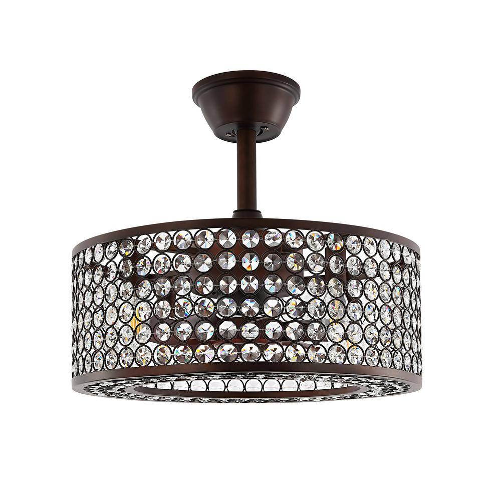 MLiAN 18 in. Indoor Bronze Crystal Caged Ceiling Fan with Light Kit and ...