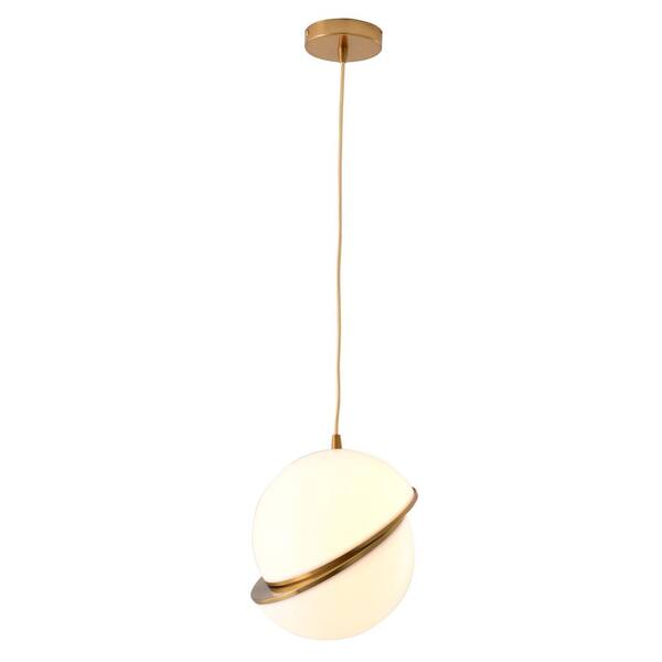 1-Light Gold Globe Pendant Light With White Acrylic Shade DLS82P15W ...