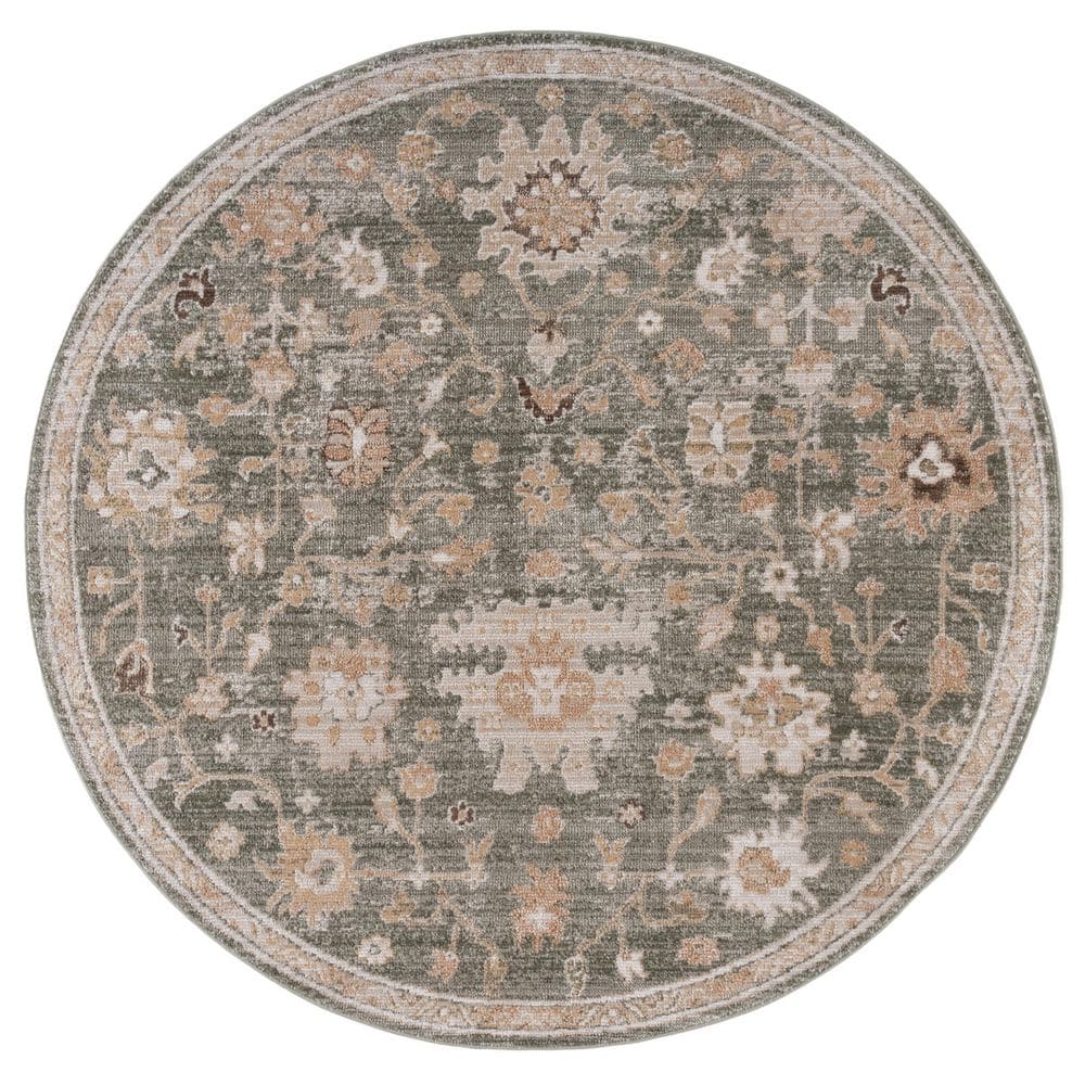 SAFAVIEH Hazel 6 ft. x 6 ft. Green/Beige Abstract Floral Round Area Rug ...