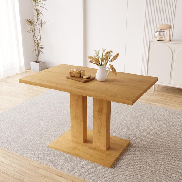 GOJANE 46 in. Farmhouse Oak MDF Column Legs Dining Table Rectangular ...