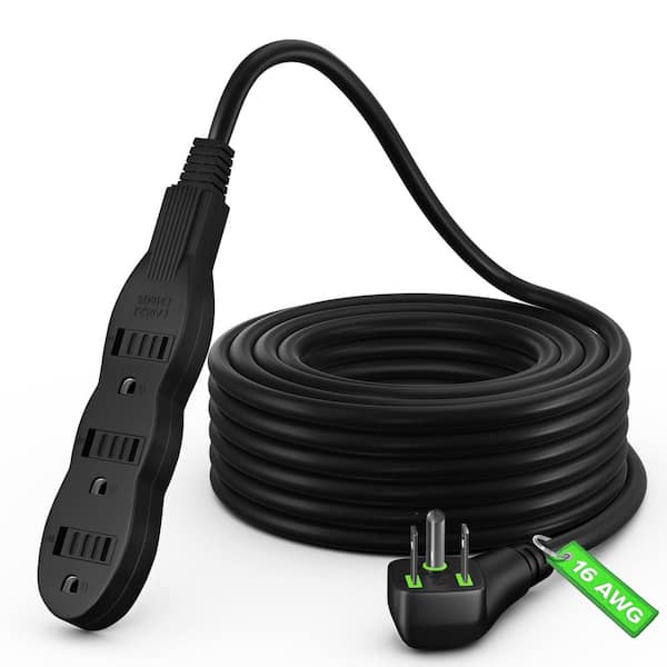 MAXIMM 25 ft. 16 / 3 Light Duty Indoor Extension Cord, Angled Plug, 3-Outlet, 13 Amps, Black 3 ...