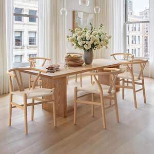 OrangeOne Wagner Brown Solid wood Wishbone Dining Chairs with ...