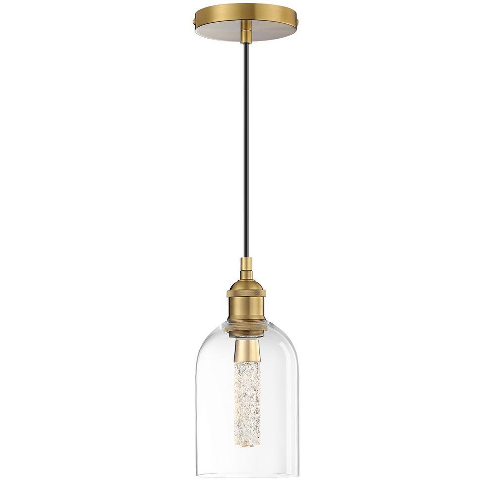pasentel Modern 4.75 in. 1-Light Gold Mini Pendant Light with Clear ...