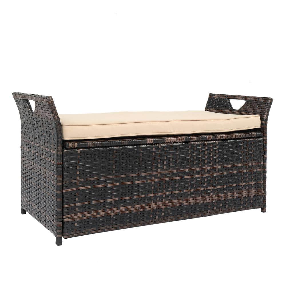 Karl home 33 Gal. Brown Wicker Outdoor Storage Bench 188882277571 - The ...