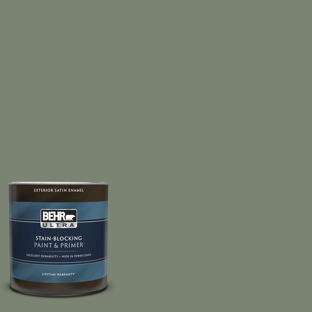 BEHR ULTRA 1 qt. #ICC-77 Sage Green Satin Enamel Exterior Paint ...
