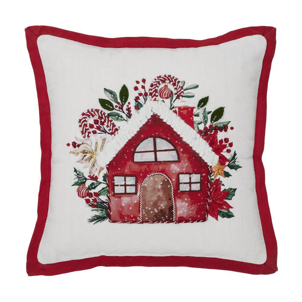 VHC BRANDS 12 in. x 12 in. Candy Cane Cottage Christmas Throw Pillow ...