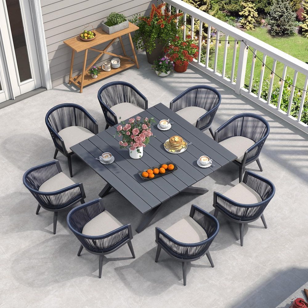PURPLE LEAF 9-Piece Aluminum All-Weather Wicker Square Outdoor Dining ...
