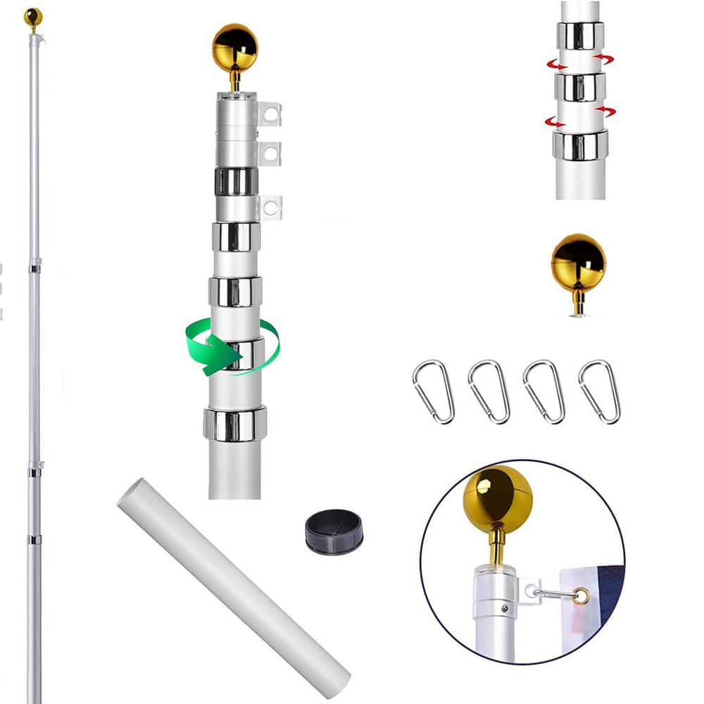 Artpuch 25 ft. Telescopic Aluminum Flag Pole Ball Top Kit Telescoping ...
