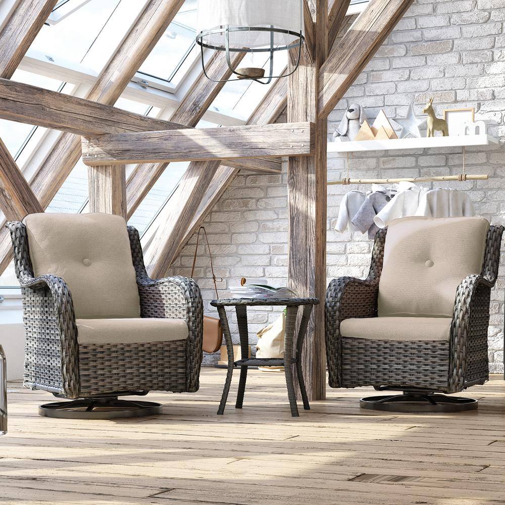Gardenbee 3-Piece Wicker Swivel Outdoor Rocking Chairs Patio ...