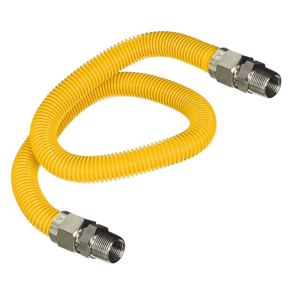 PLUMBFLEX 18 in. Gas Connector with Fittings, Yellow Coated Gas ...