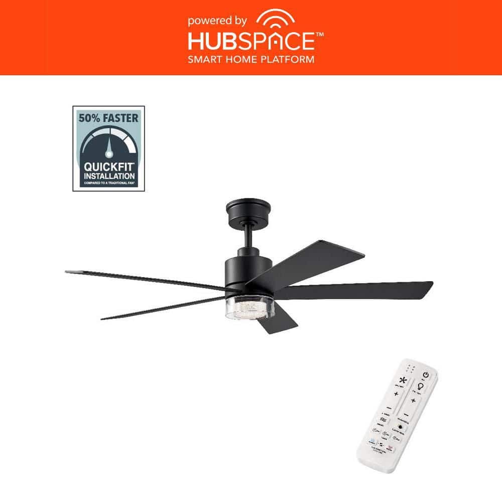 Hampton Bay Bynum 52 in. Smart Indoor DC Motor Matte Black Ceiling Fan ...