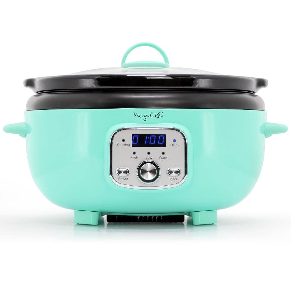 MegaChef 3. 6 qt. Oval Electric Digital Slow Cooker in Turquoise Teal ...