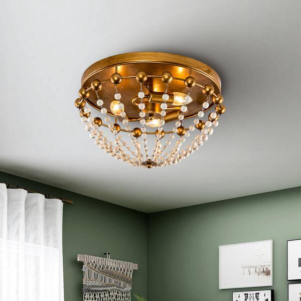 matrix decor Farmhouse 16 in. 3 Light Antique Gold Bowl Flush Mount with Wood Beaded Shade MD BBW9296 3