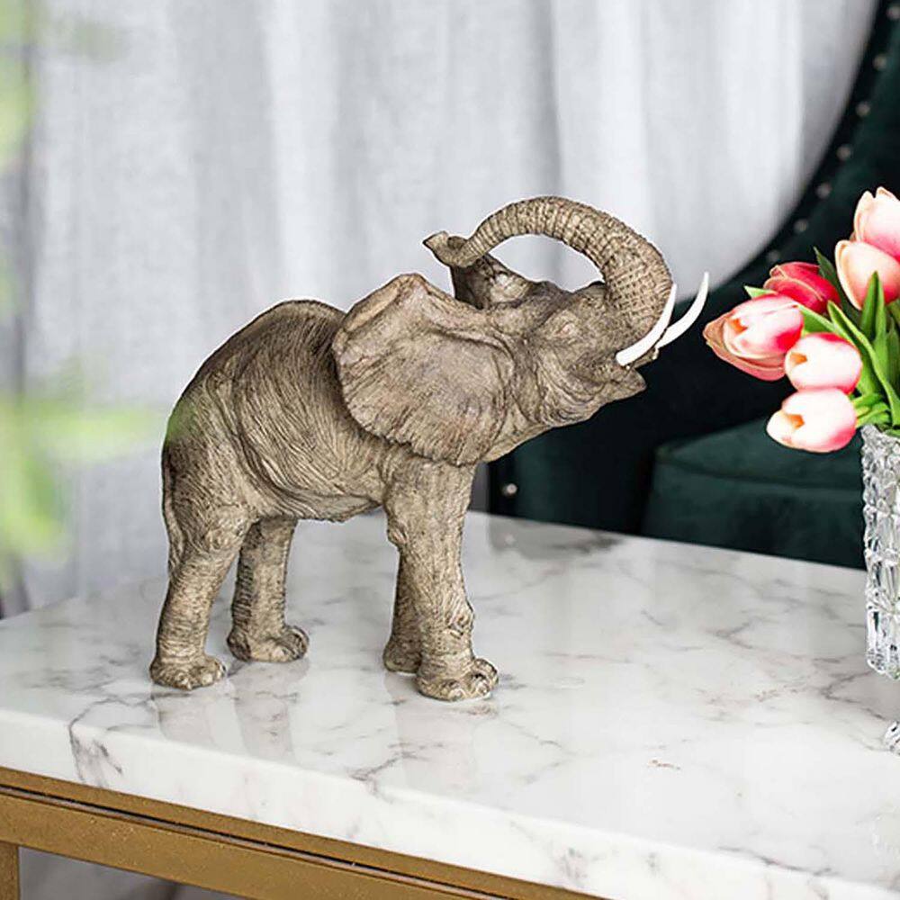 TENGYA LLC Brown 15 in. x 12 in. Polystone Elephant Accent Ornament ...
